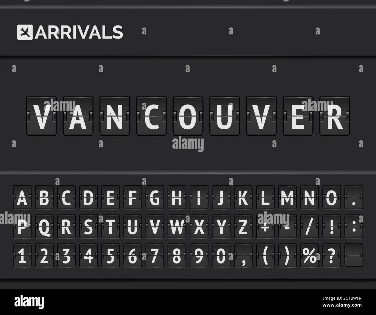Vector illustration of realistic Terminal board Font. Airport panel ...