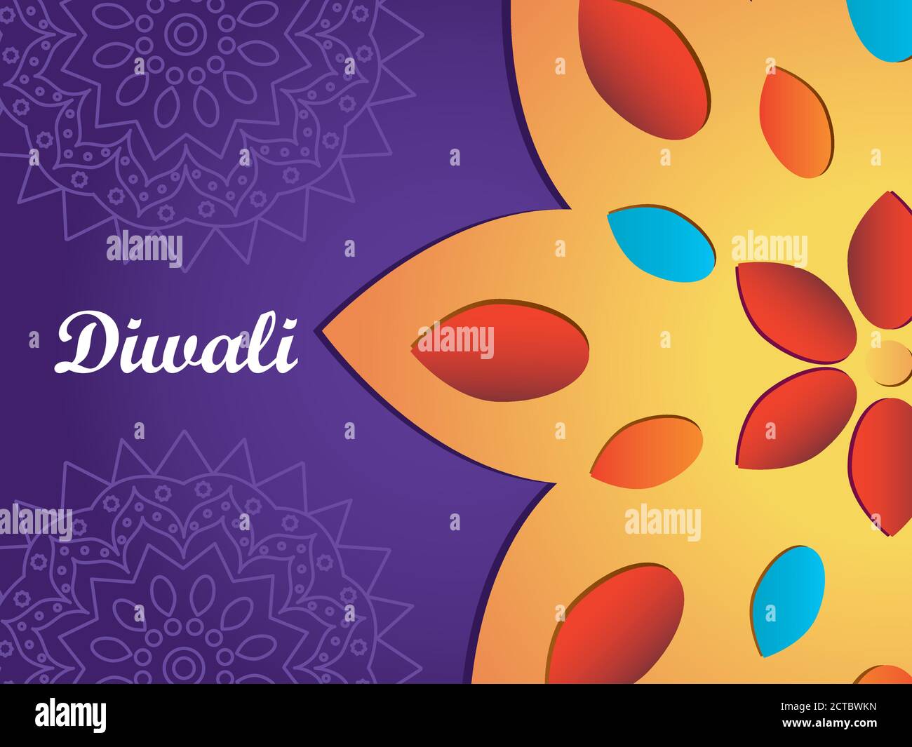 Happy diwali design with colorful flower icon over purple background ...