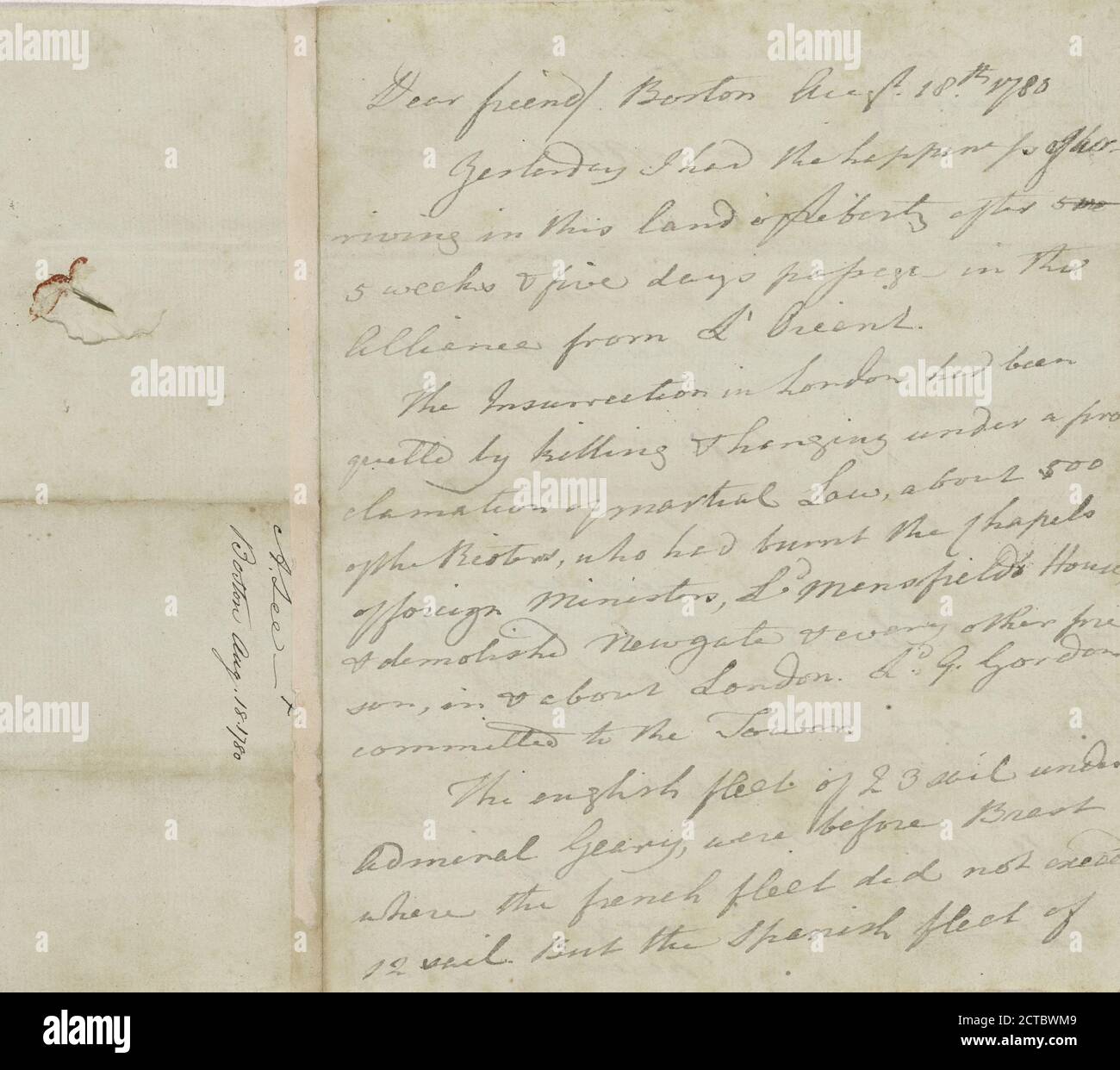 Letter from Arthur Lee, text, Correspondence, 1780 Stock Photo - Alamy