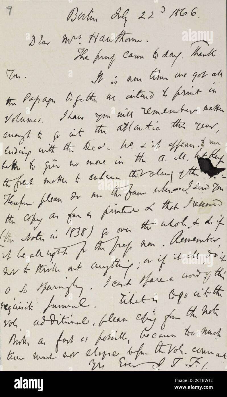 Fields, J. T., ALS, to SAPH. Jul. 22, 1866., text, Correspondence, 1866 ...