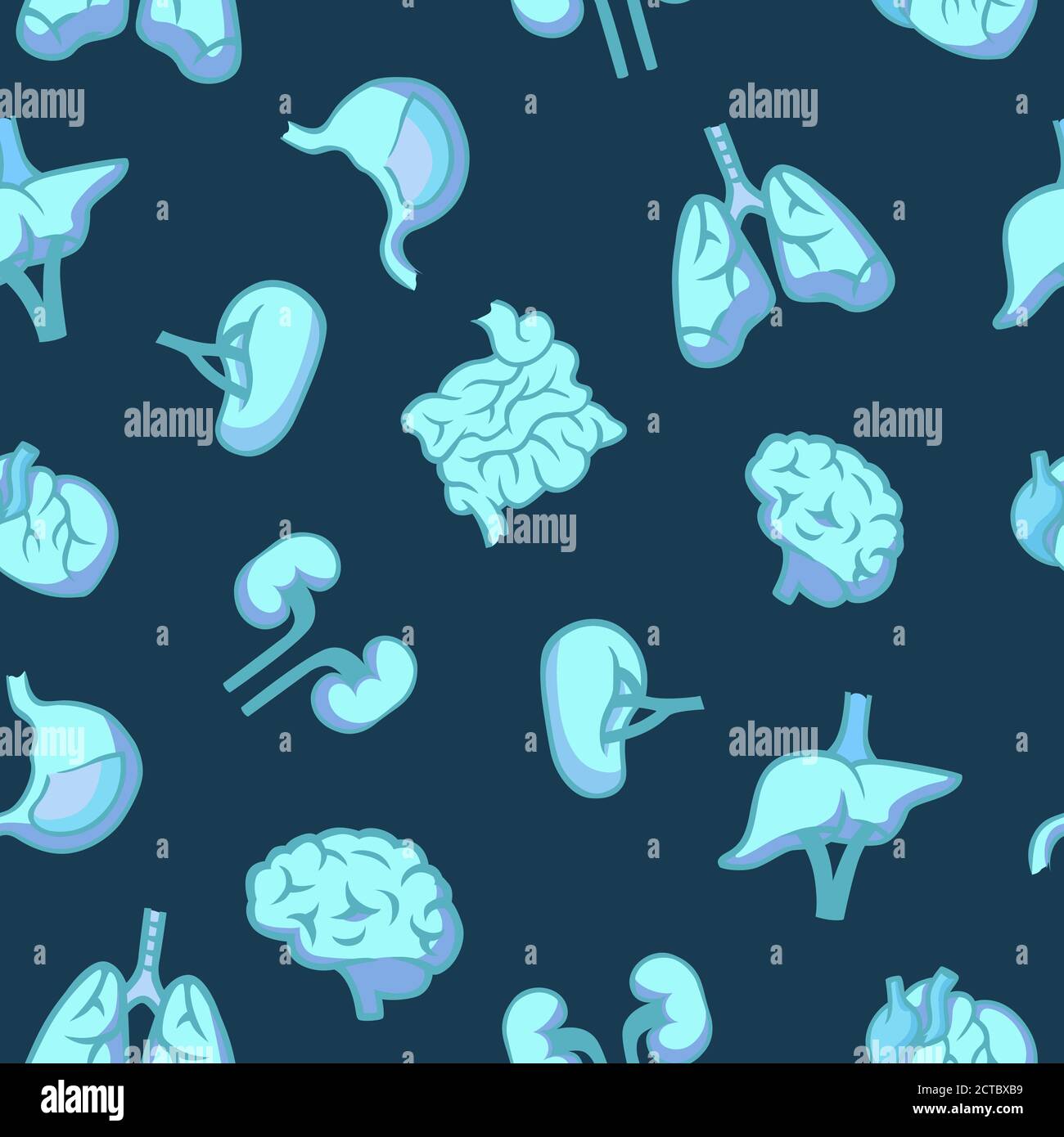 Human organs seamless blue pattern. Turquoise lungs with heart muscle ...