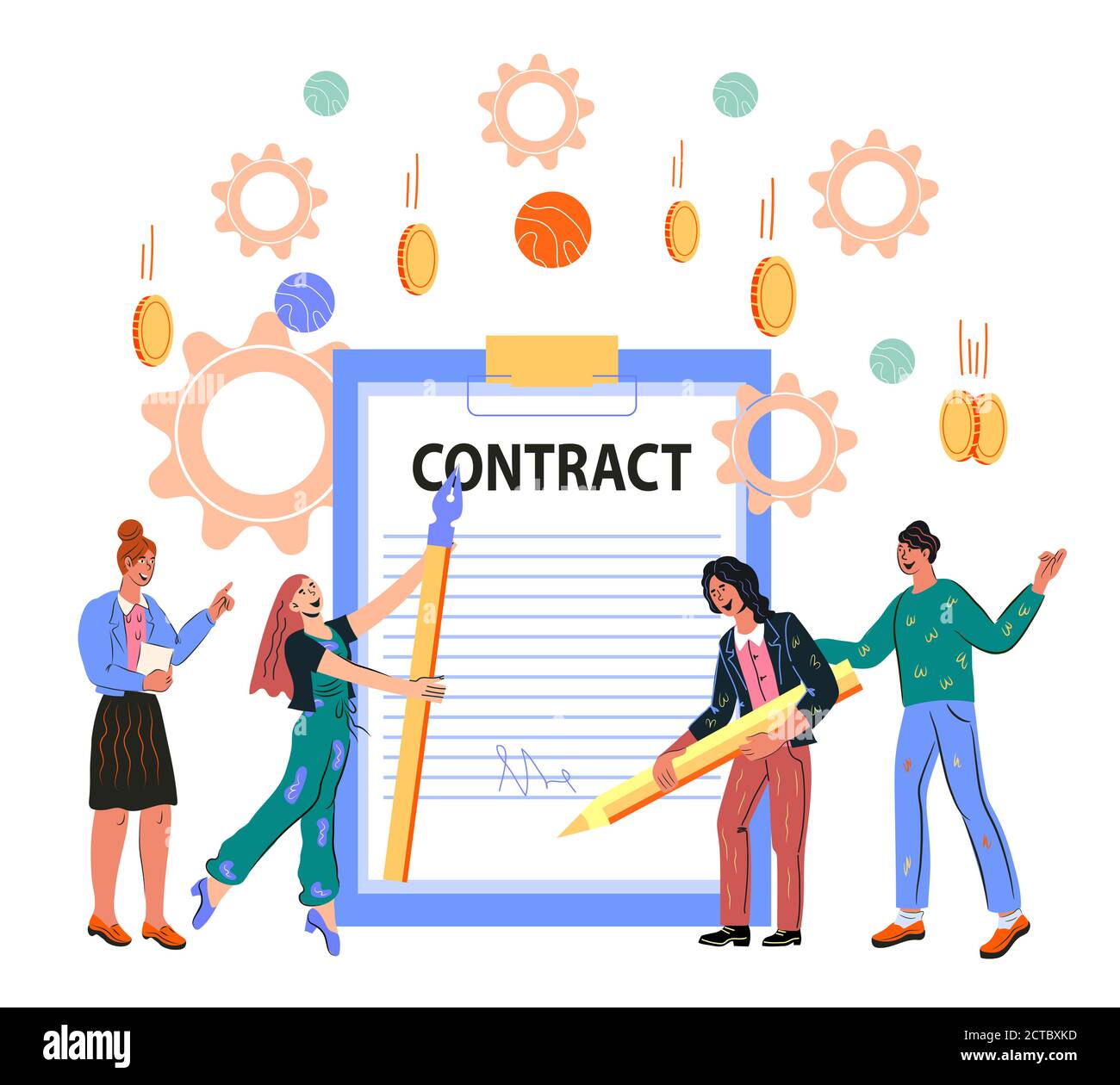 Signing contract up and business agreement with tiny people vector ...