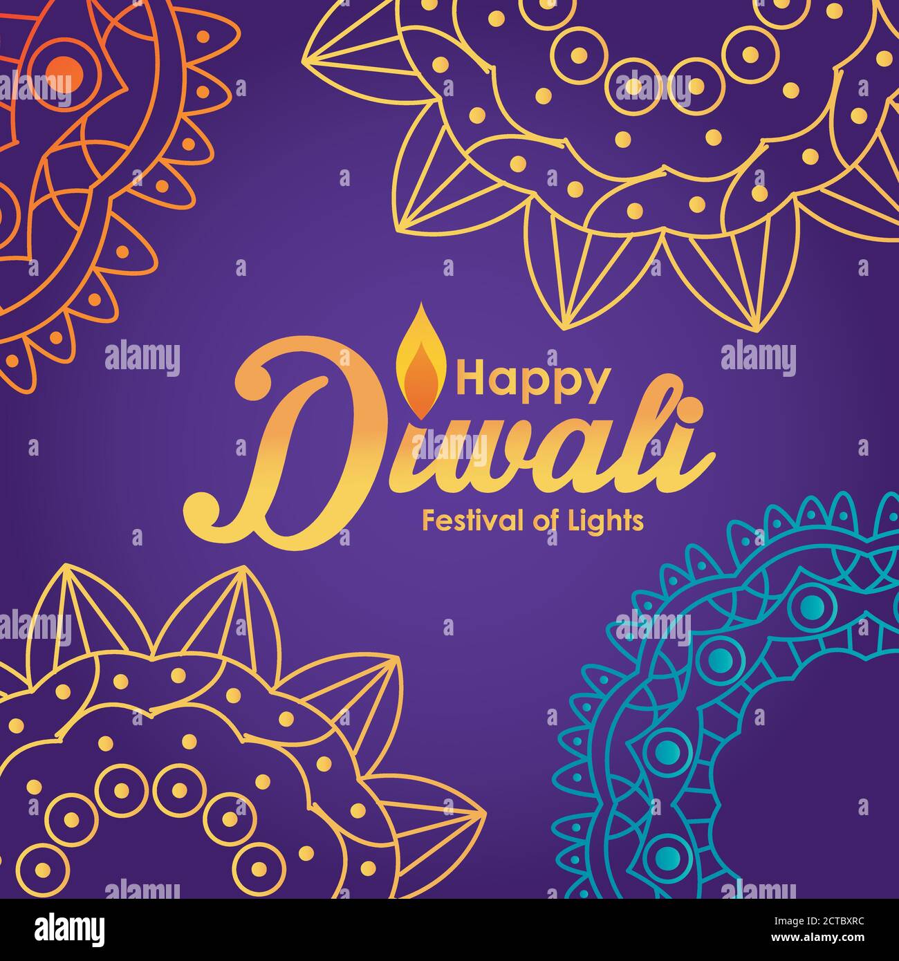 Happy diwali design with decorative mandalas over purple background, vector illustration Stock ...