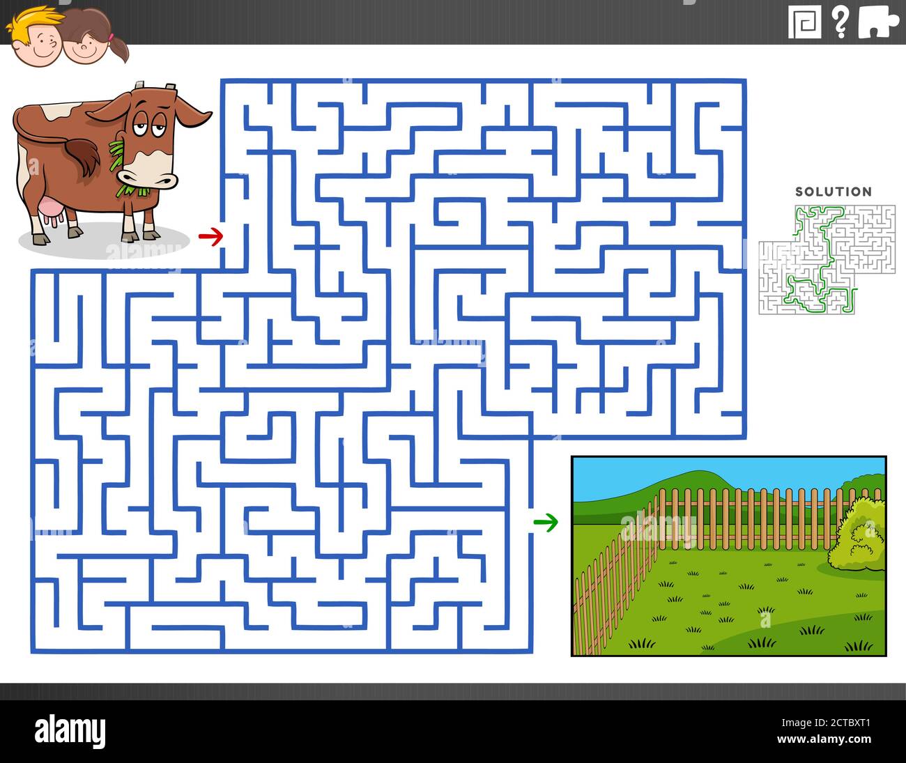 Cartoon Illustration of Educational Maze Puzzle Game for Children with ...