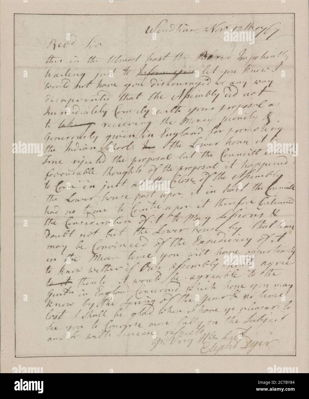 Letter to Eleazer Wheelock?, text, Documents, 1767, Dyer, Eliphalet ...