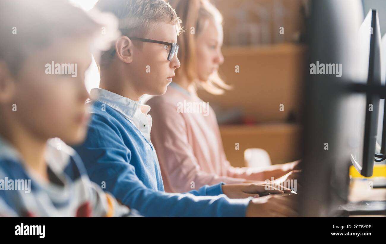 Elementary School Science Classroom: Smart Little Schoolchildren ...