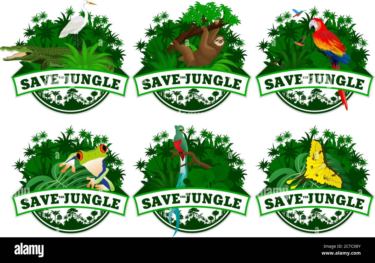 save jungle emblems with animals set Stock Vector Image & Art - Alamy