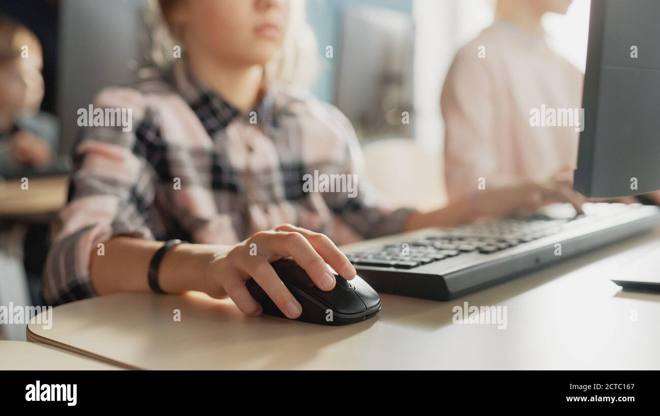 Elementary School Computer Science Classroom: Portrait of a Smart Cute ...