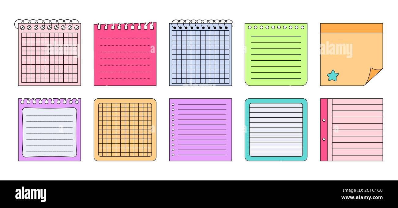Paper stickers notes with elements planning set. Notebook outline ...