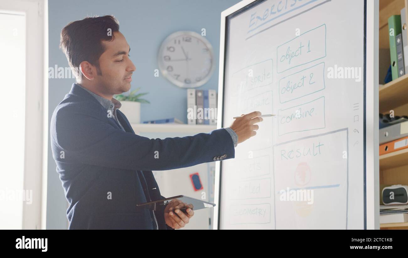 School Class: Portrait of the Enthusiastic and Motivated Teacher Using ...