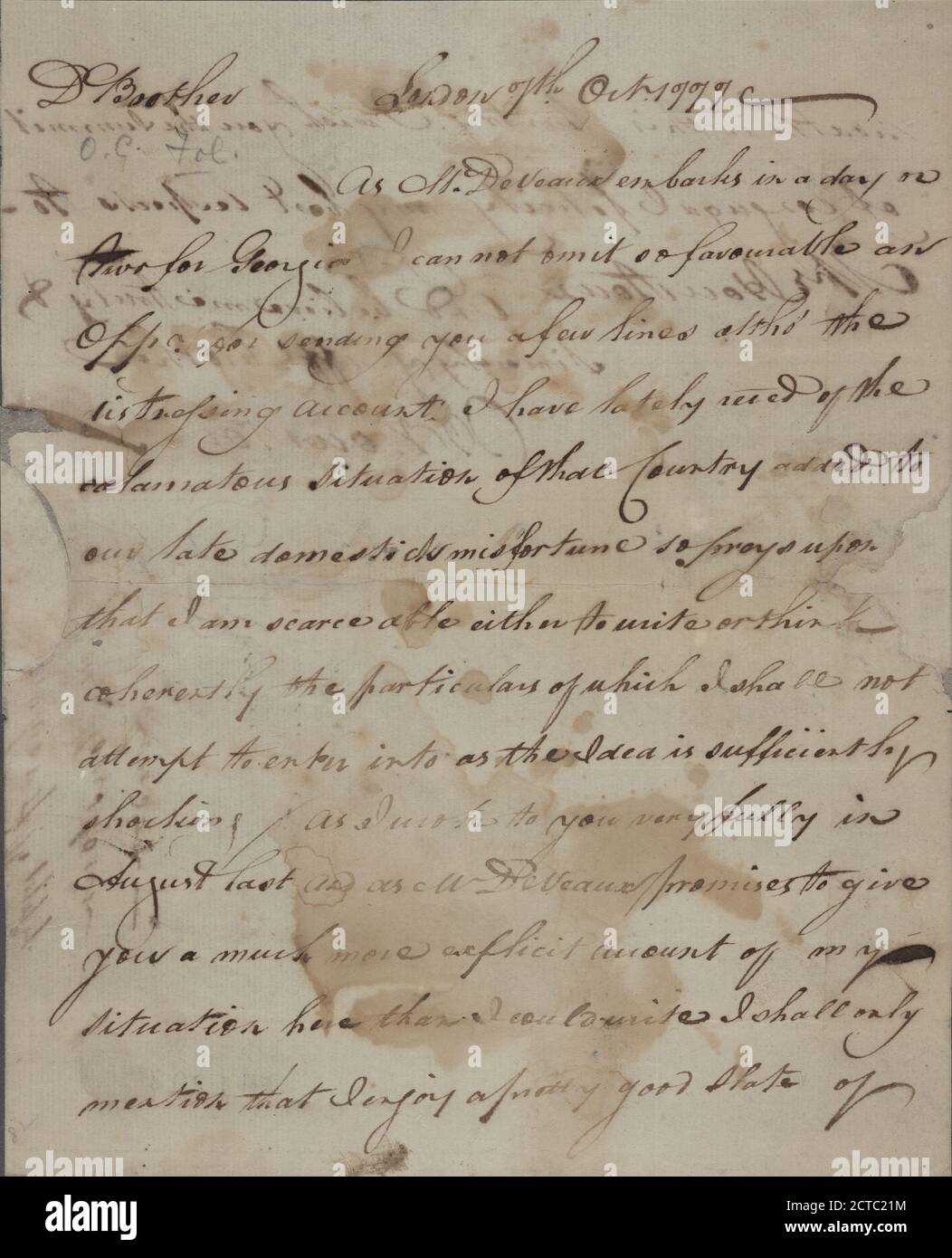 Letter, text, Documents, 1777, Houstoun, William Stock Photo - Alamy