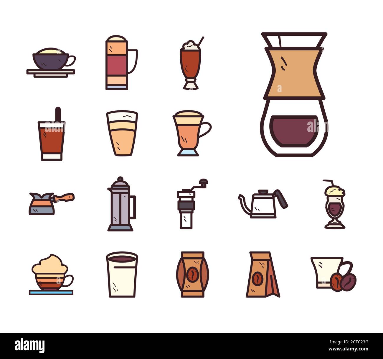 Coffee line and fill style collection of icons design of time drink ...