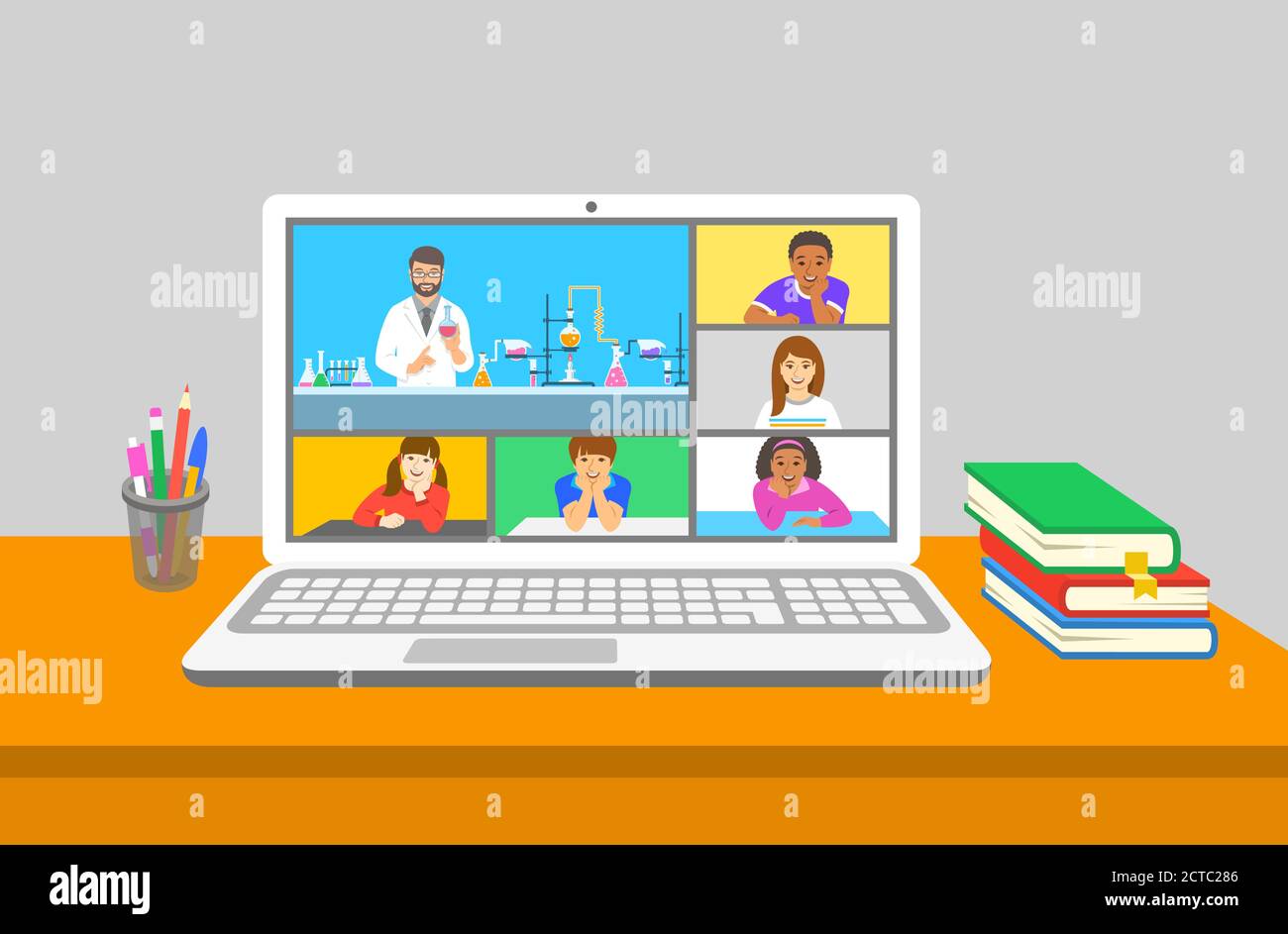 Online education zoom call virtual chemistry class teleconference. Kids ...