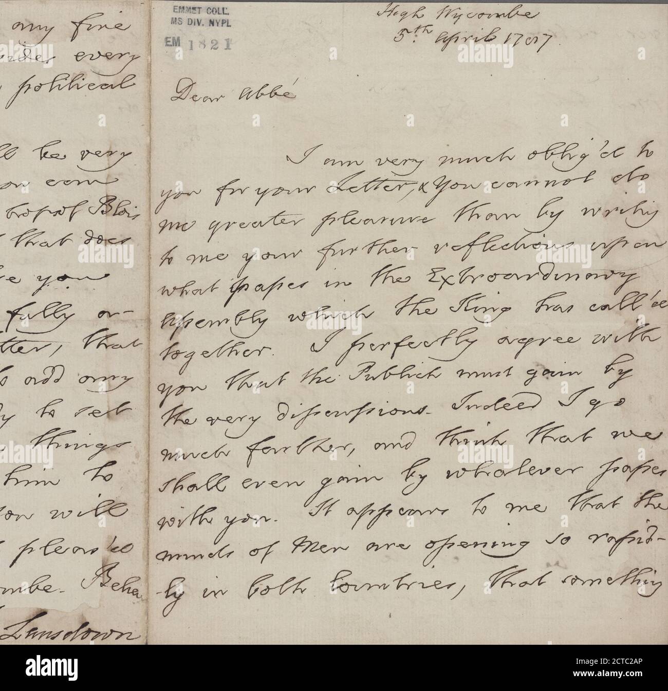 Letter to Abbé André Morel-let?, text, Documents, 1787, Petty, William ...