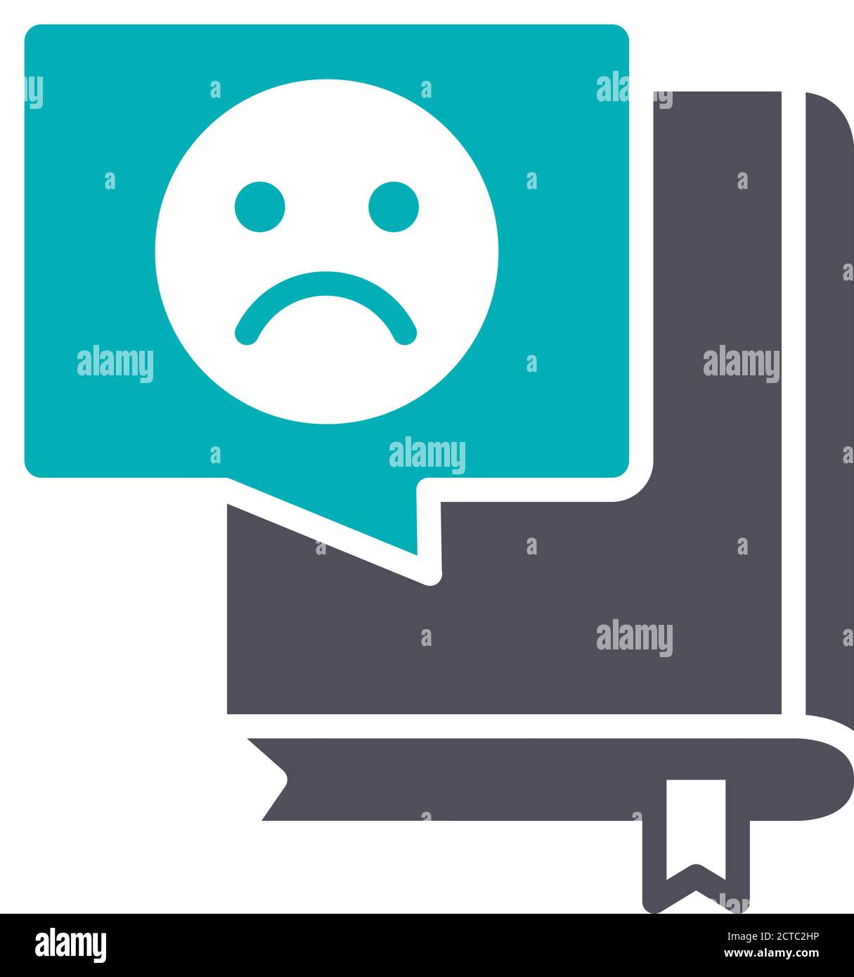 Book with sad face colored icon. Bad literature review, negative ...