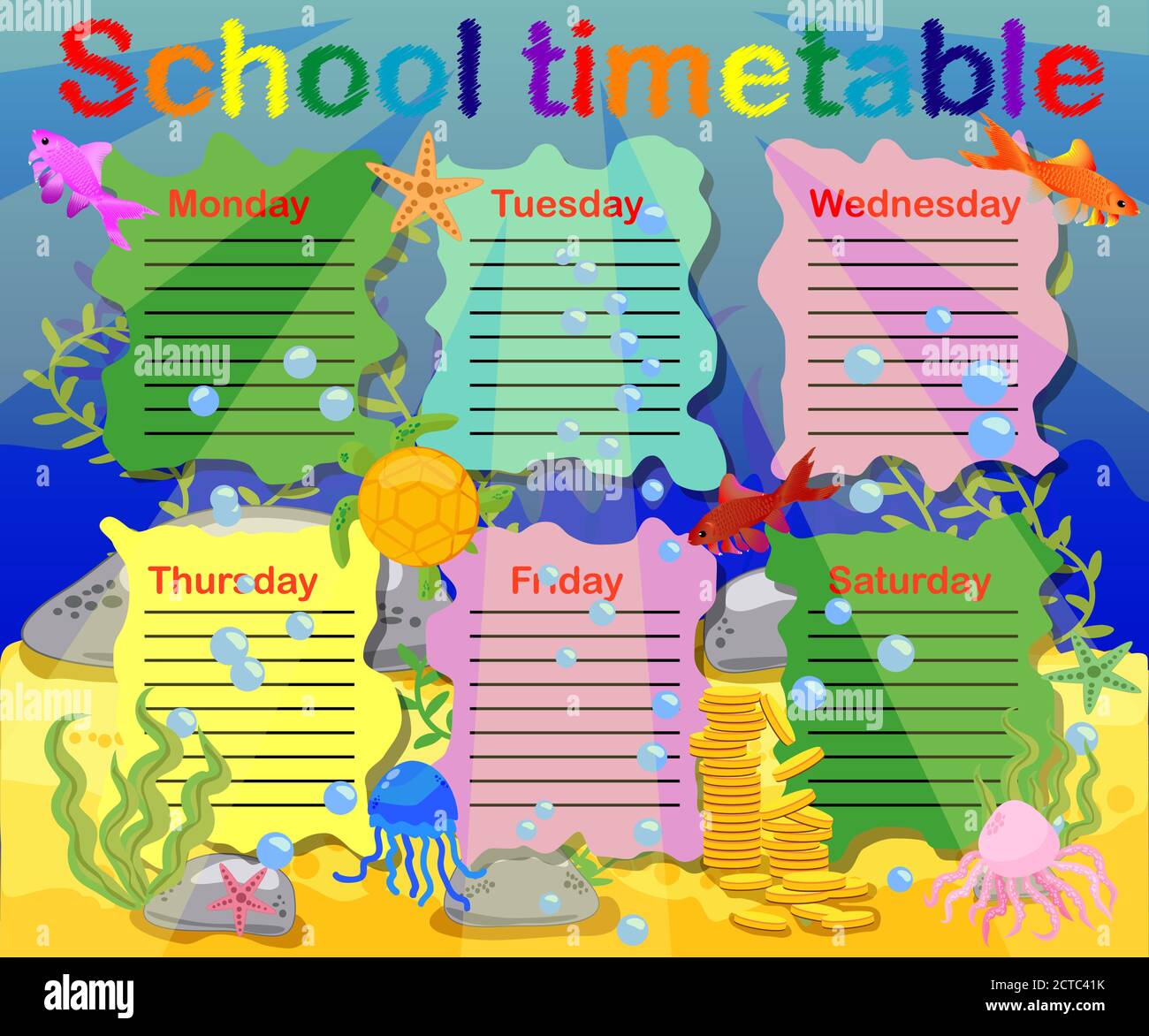 School timetable with marine themes, table, underwater Stock Vector ...