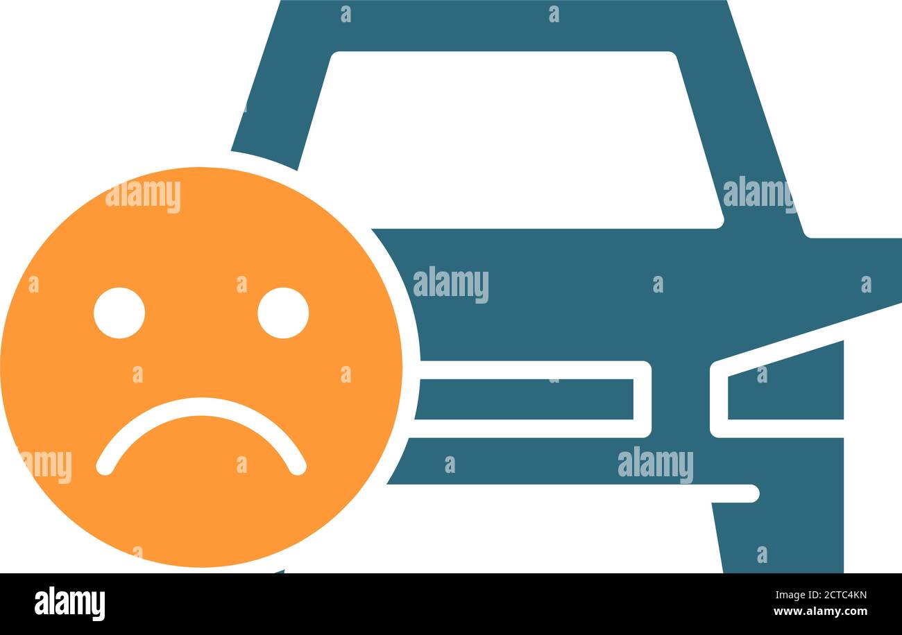 Car with sad face colored icon. Worst service, negative taxi feedback ...