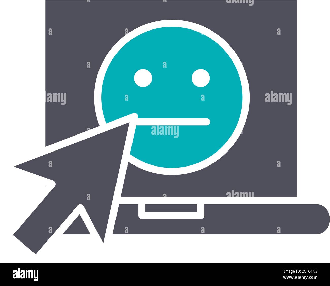 Laptop with neutral face colored icon. Customer unsatisfaction, neutral ...