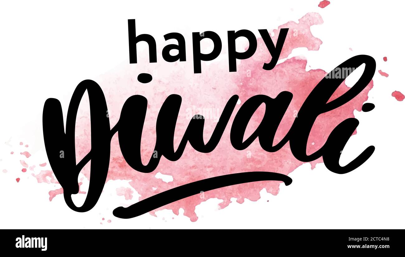 Happy Diwali. Handwritten brush black text, gold pinstripe. Beautiful ...