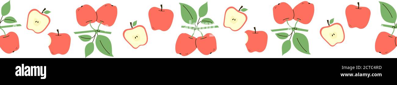 Positive seamless border with red apples. Set of vector fruit isolated ...