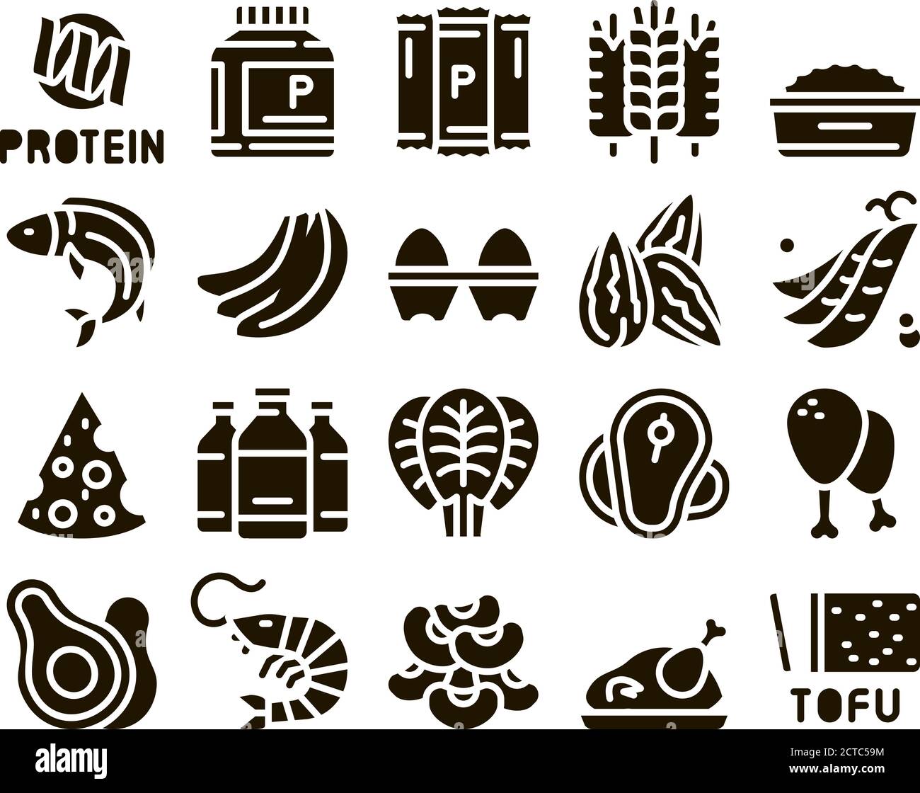 Protein Food Nutrition Glyph Set Vector Stock Vector Image & Art - Alamy