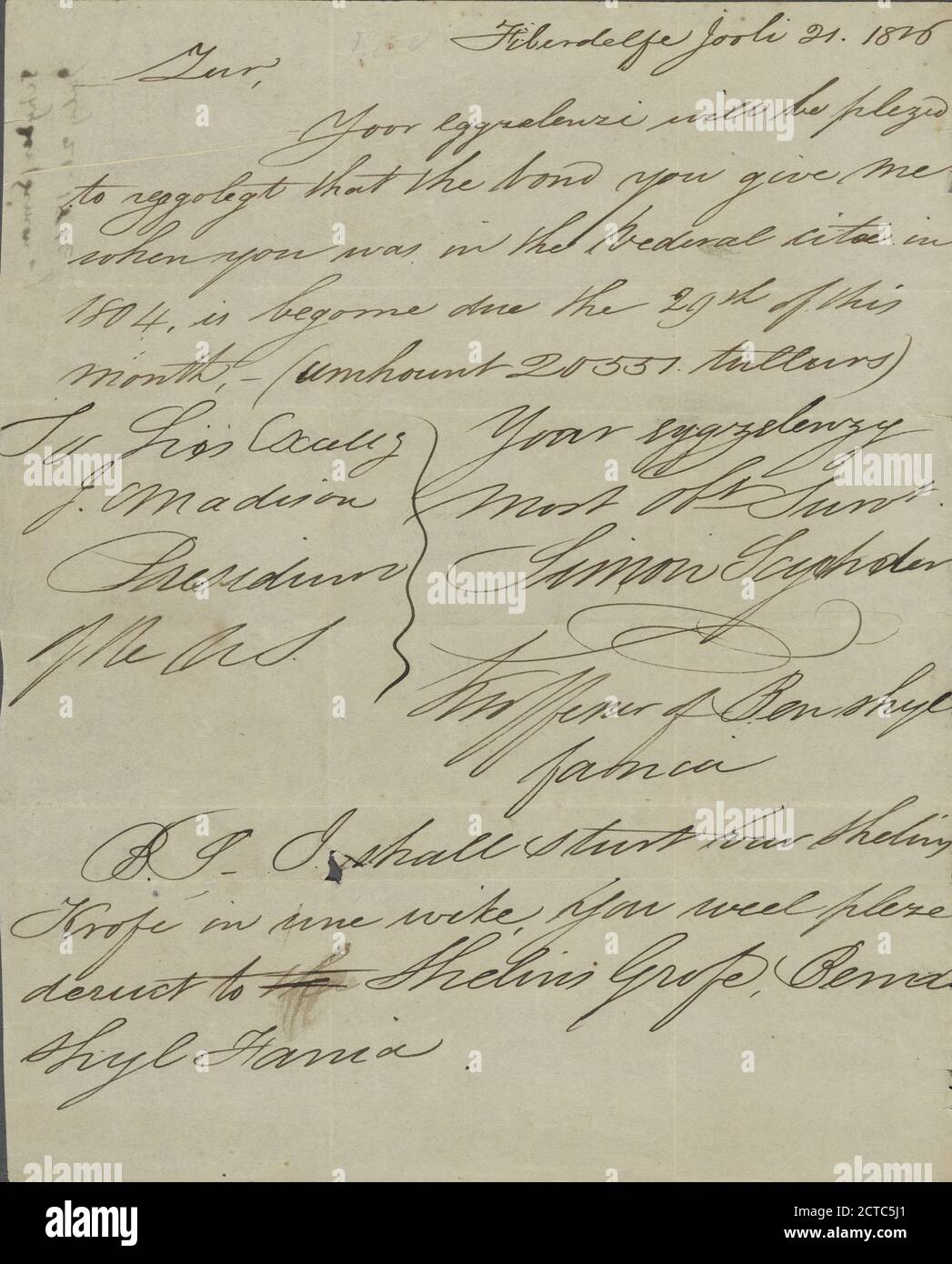 Letter from Simon Schyder, text, Correspondence, 1816, Schyder, Simon ...