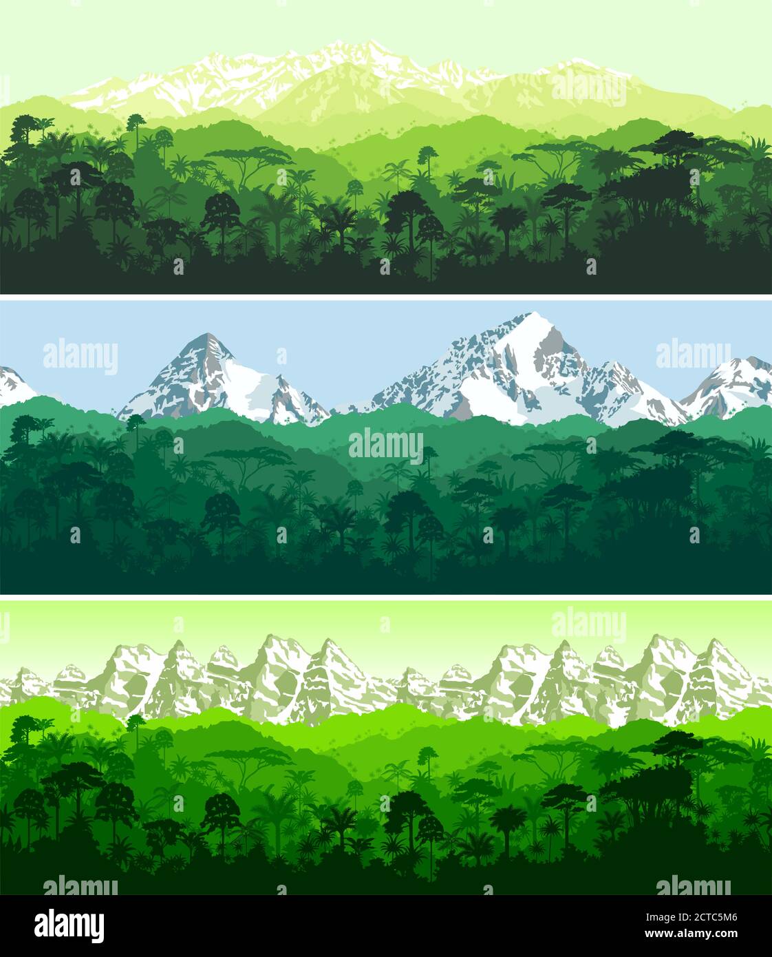 set of Vector horizontal seamless tropical rainforest Jungle with ...