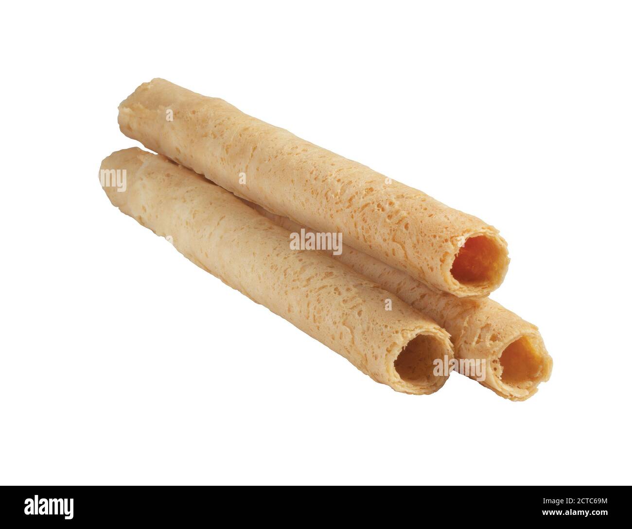 Crispy egg roll biscuits isolated on white background Stock Photo - Alamy