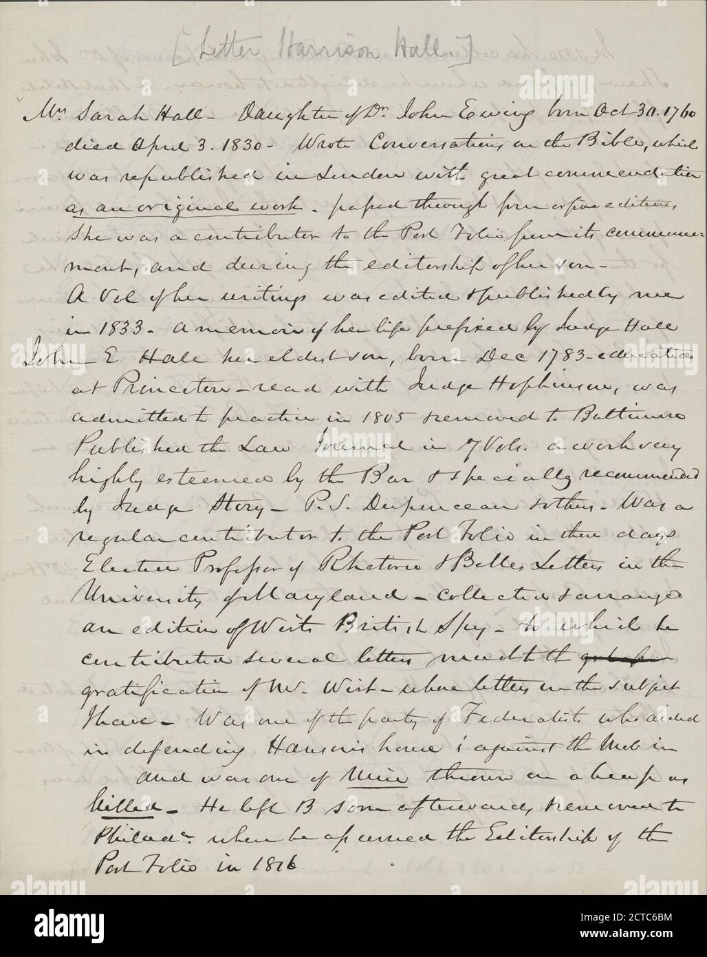 Hall, Sarah Ewing (1761-1830), text, Correspondence, 1850 - 1868, Hall ...
