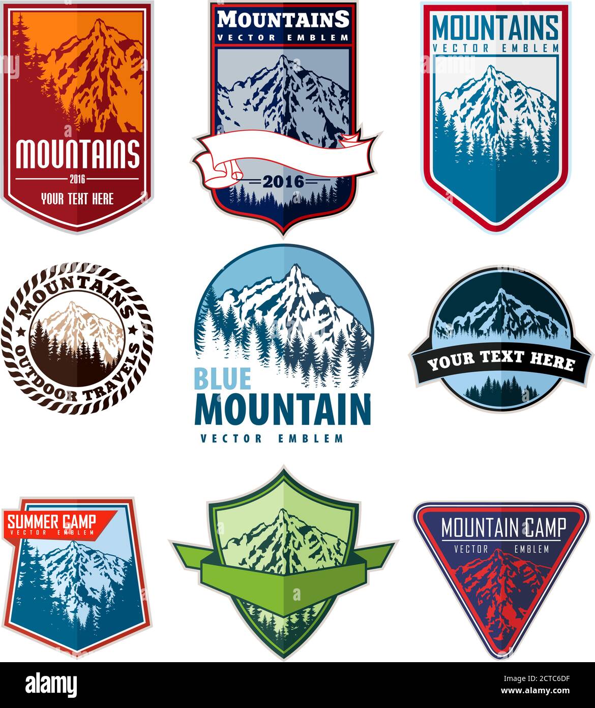 Vector set of mountain adventure camping expedition logo badges emblems ...