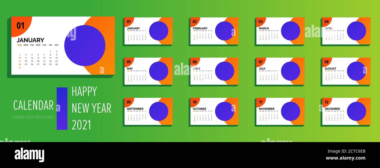 colorful gradient Desk calendar design for 2021 Stock Vector Image ...