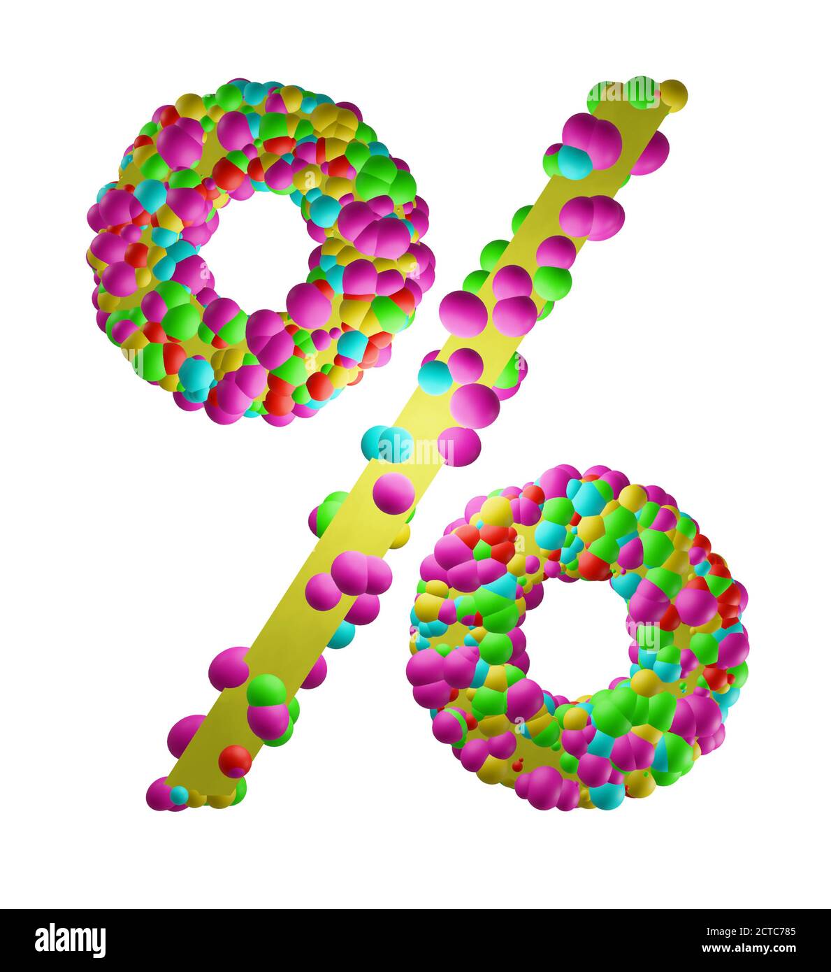 3d render symbol percentage of multi-colored balls or sweets for ...