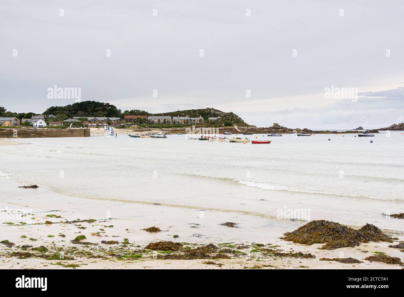 Boats anchored in Old Grimsby Harbour, Tresco, Isles of Scilly Stock ...