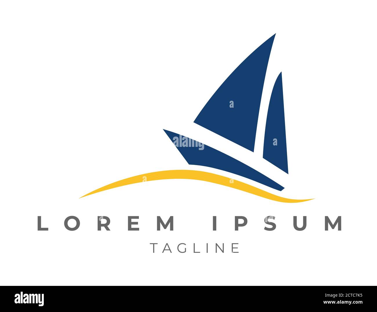 Sailing Icon with yellow sea wave and navy blue sailing boat Stock ...