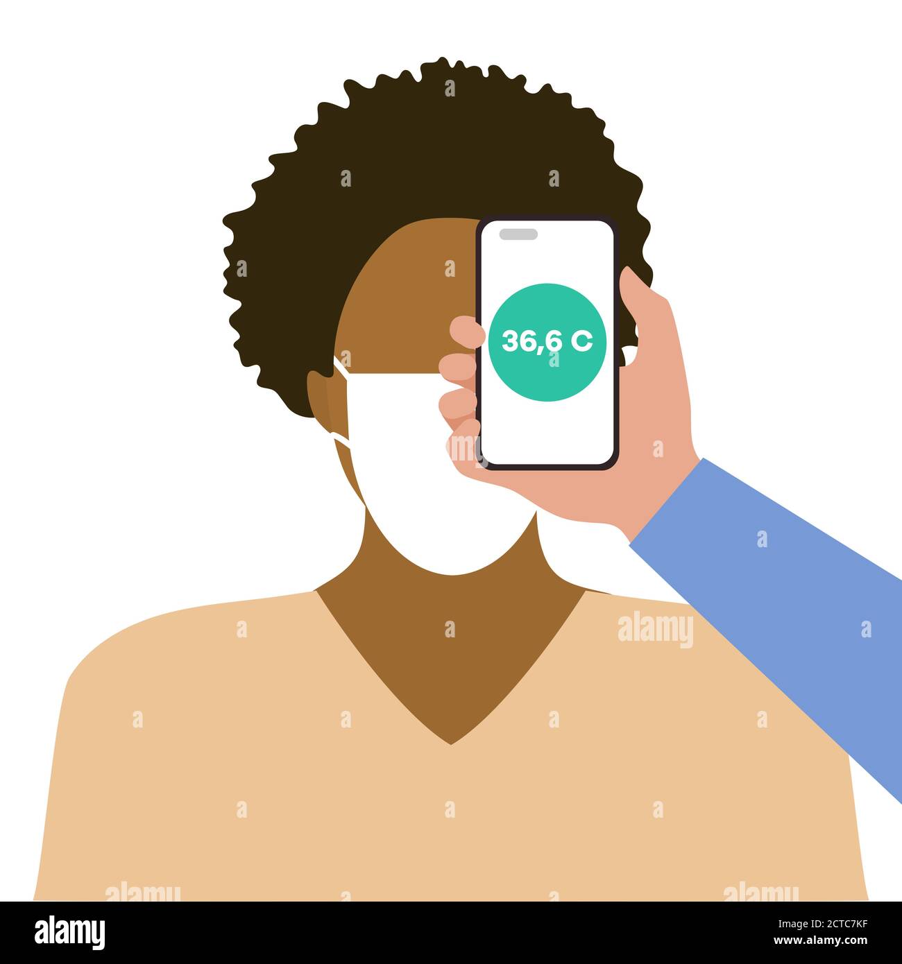 Vector illustration Phone placed on forehead of person remotely ...