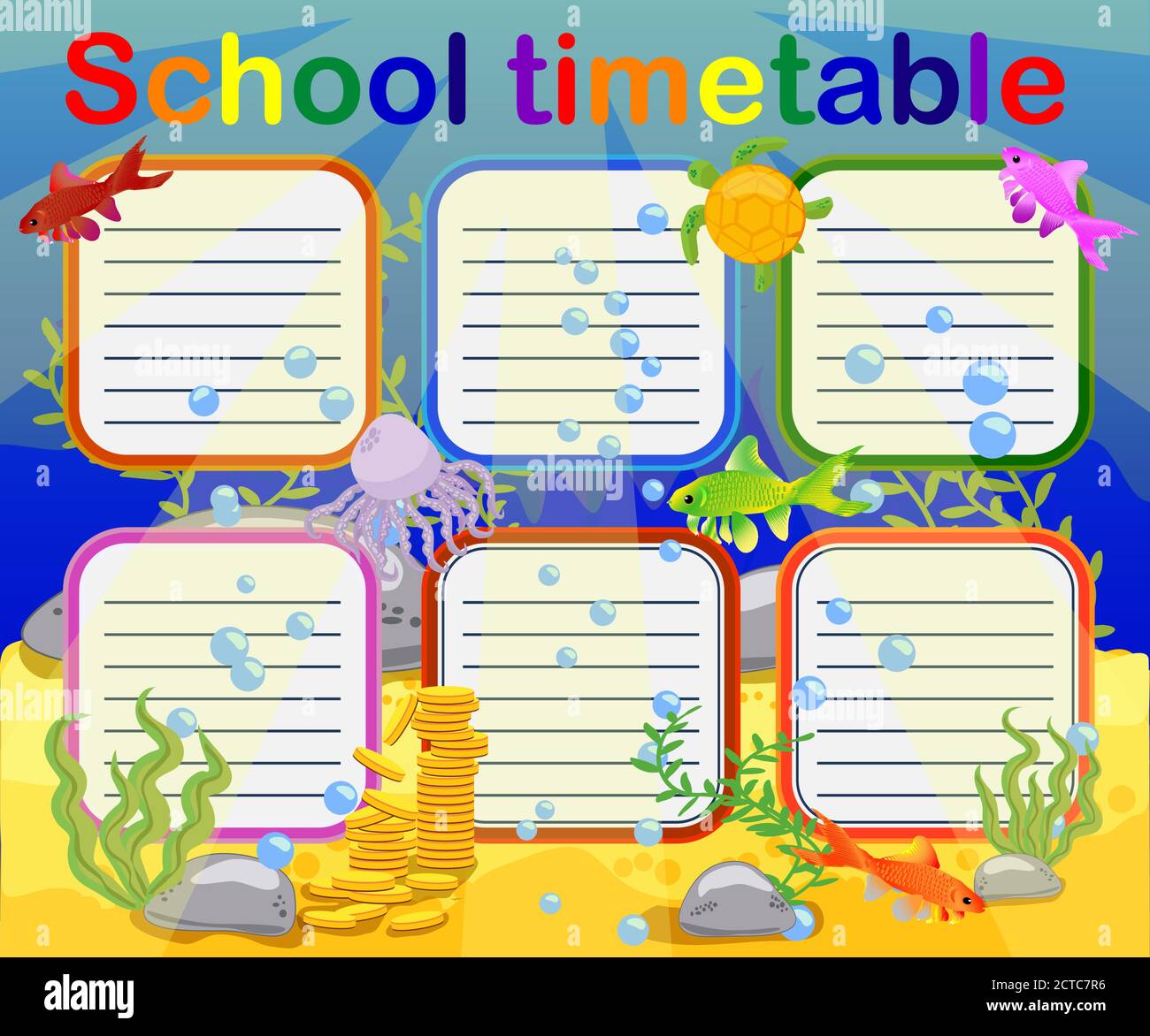 School timetable with marine themes, underwater world Stock Vector ...