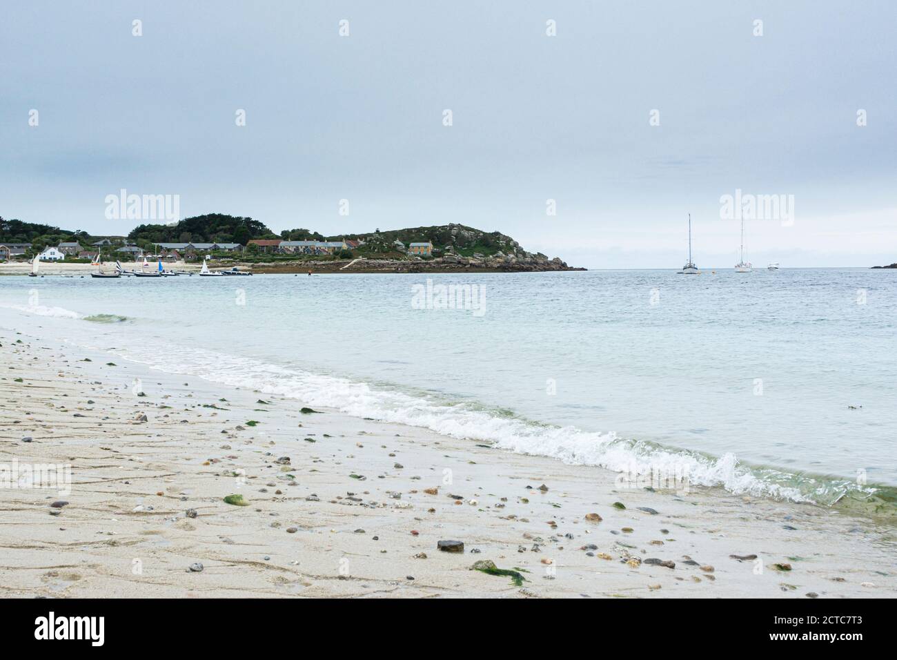 Boats anchored in Old Grimsby Harbour, Tresco, Isles of Scilly Stock ...
