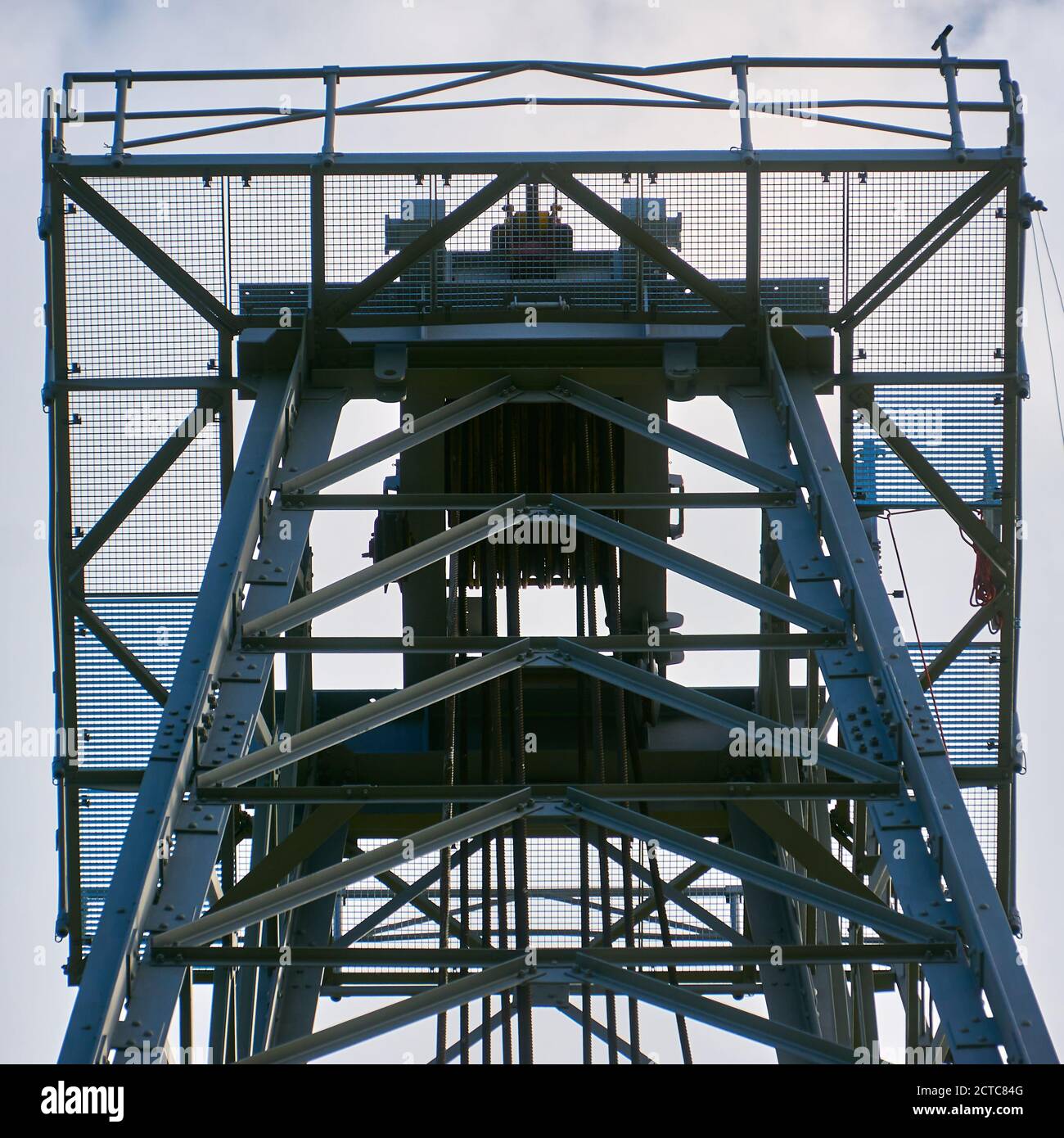 Upper platform of the tower of an oil production plant made of steel ...