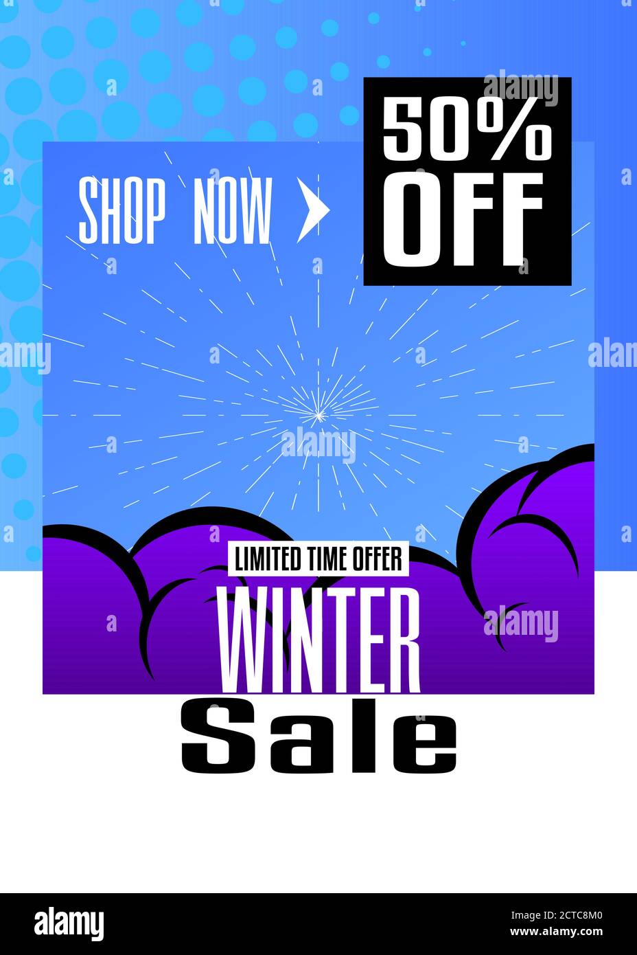 Comic book winter sale social media post desig. Cartoon colored poster ...