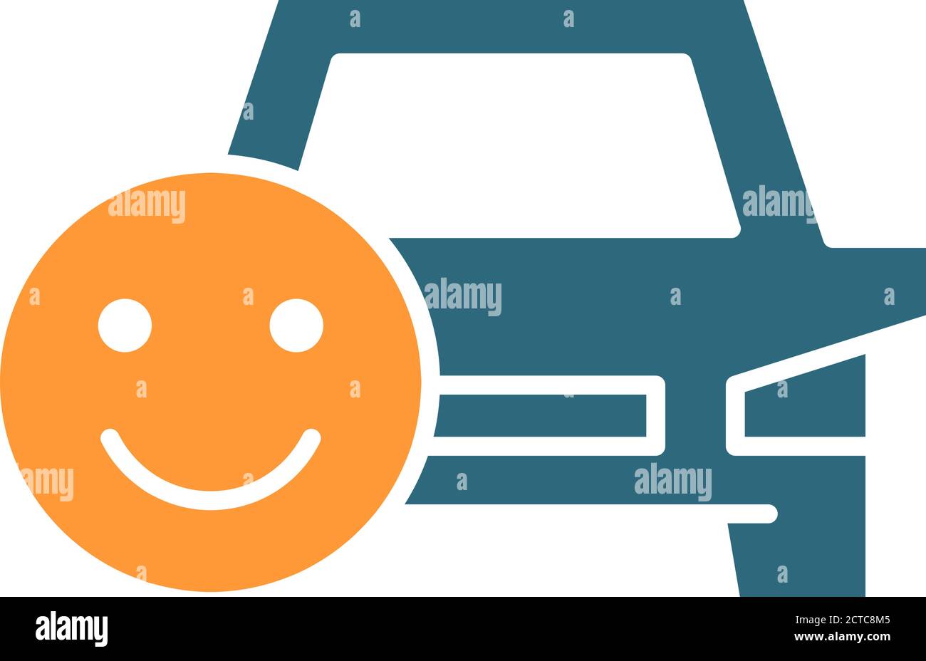 Car with happy face colored icon. Best service, positive taxi feedback ...