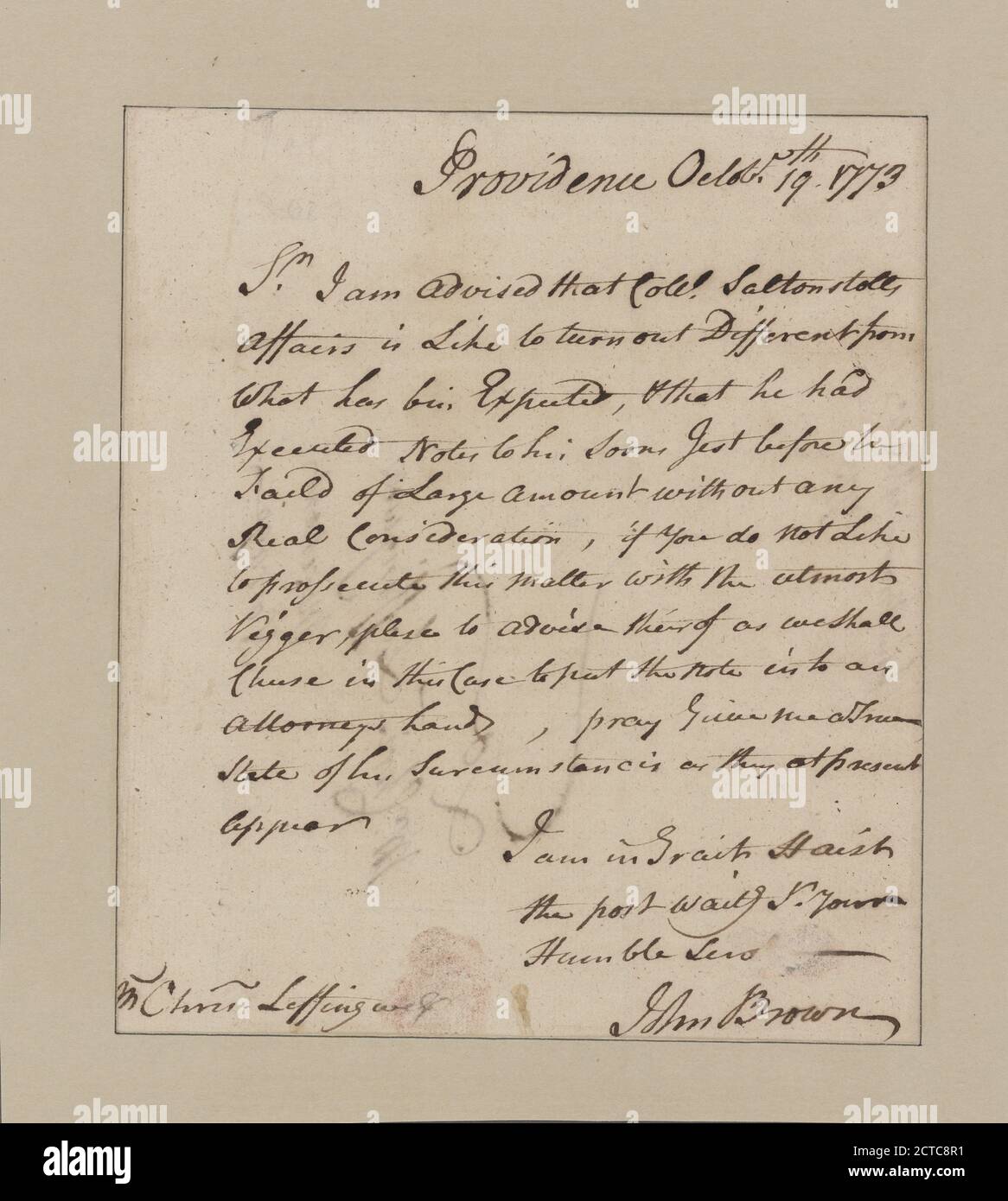 Letter to Christopher Leffingwell, text, Documents, 1773, Brown, John ...