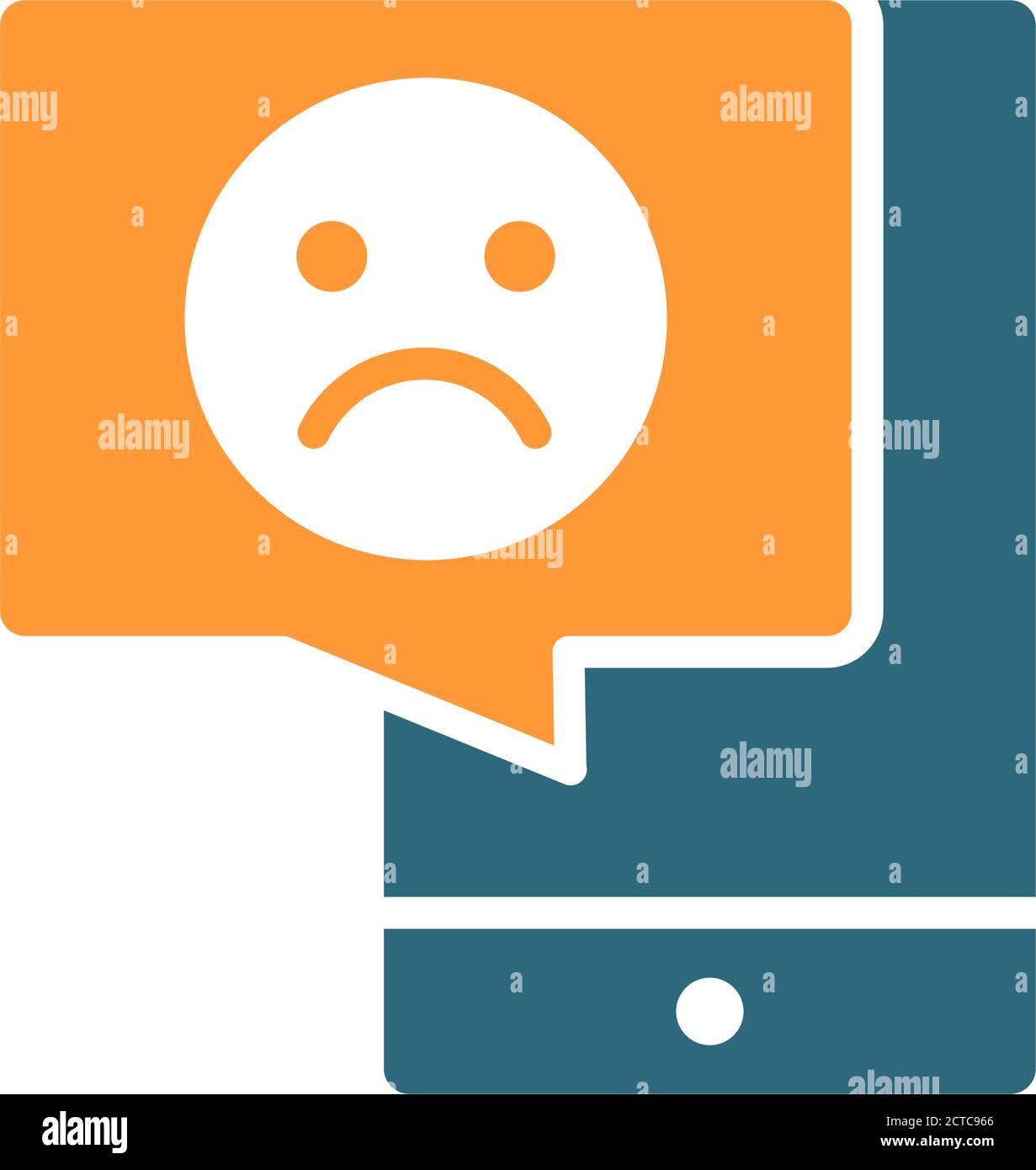 Smartphone with sad face colored icon. Client unsatisfaction, upset ...