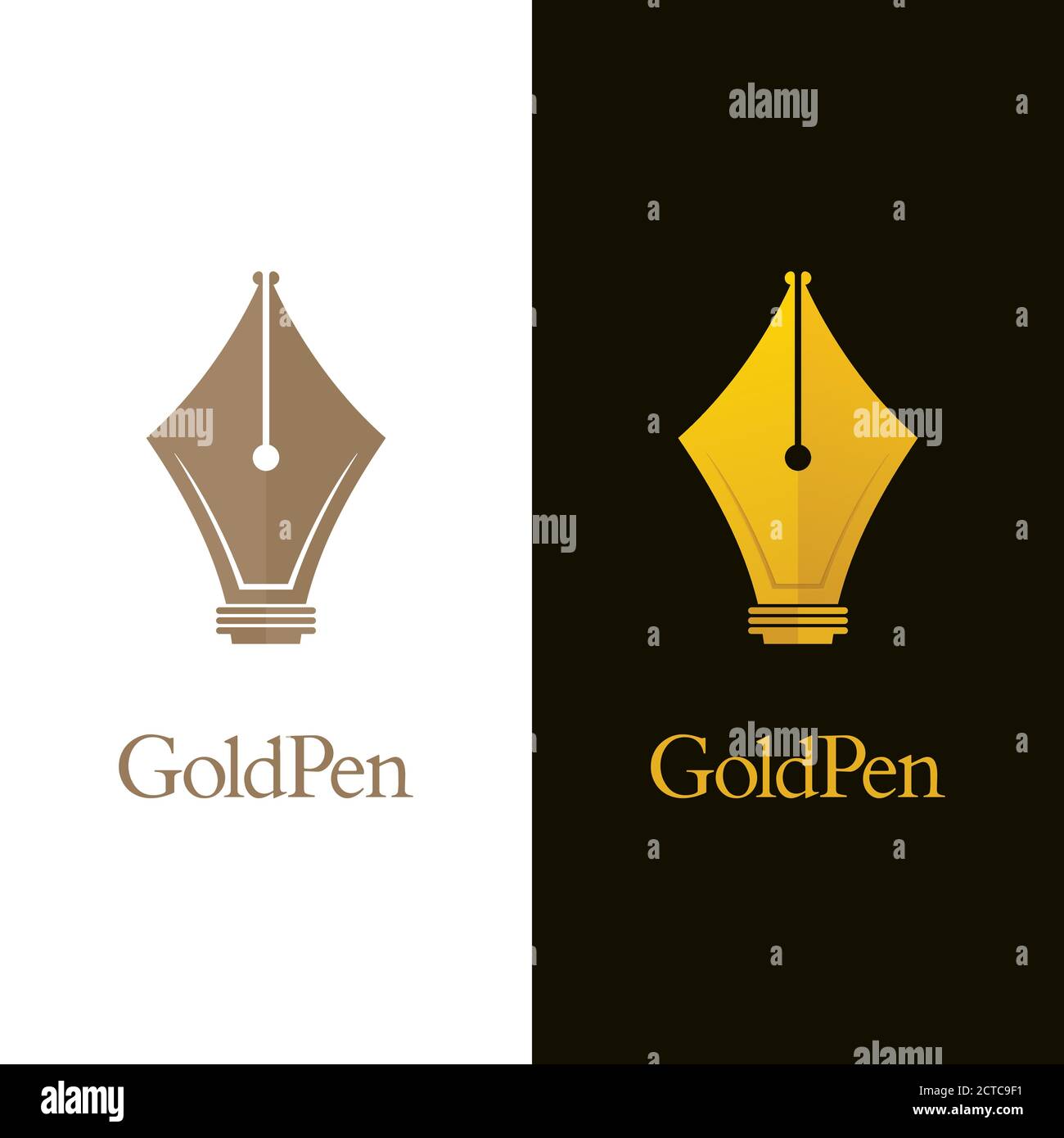 Minimal gold colored fountain pen icons. Luxury pen logo designs for ...