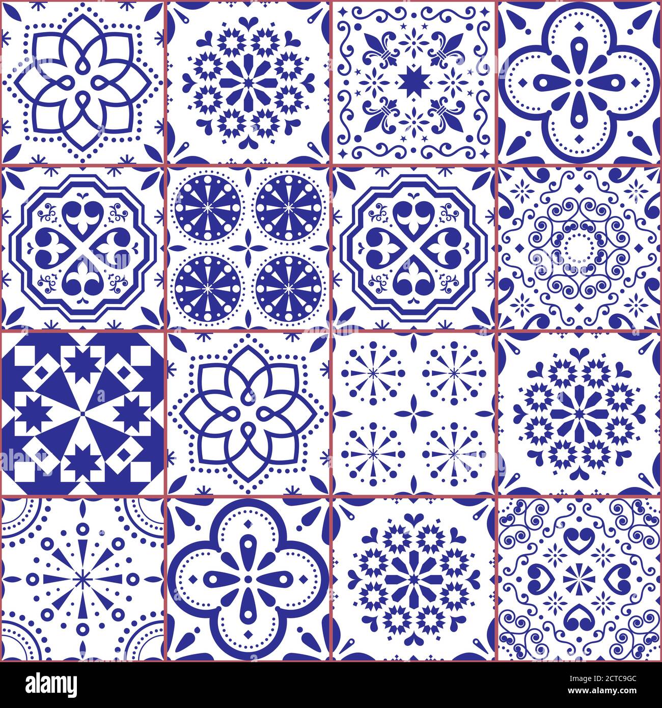 Portuguese Azulejo tile seamless vector pattern, Lisbon navy blue retro ...