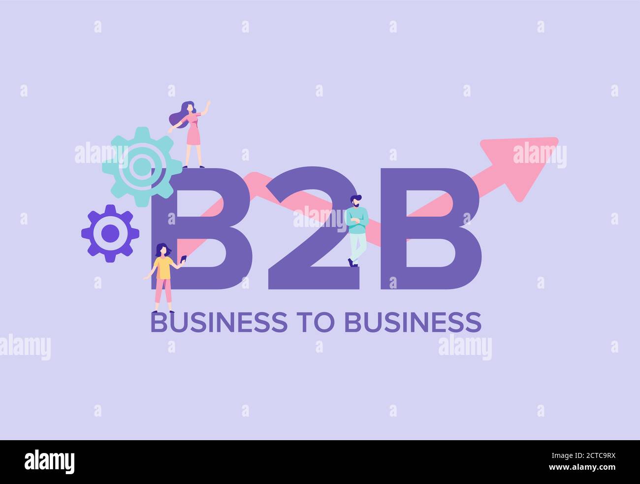 B2B business to business illustration. Marketing commerce system for ...