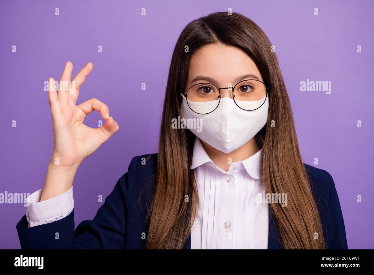 Close-up portrait of her she nice content small little long-haired girl ...