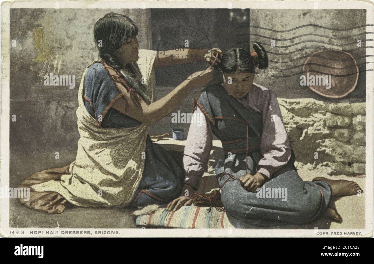 Hopi Hair Dressers, Arizona, still image, Postcards, 1898 - 1931 Stock ...