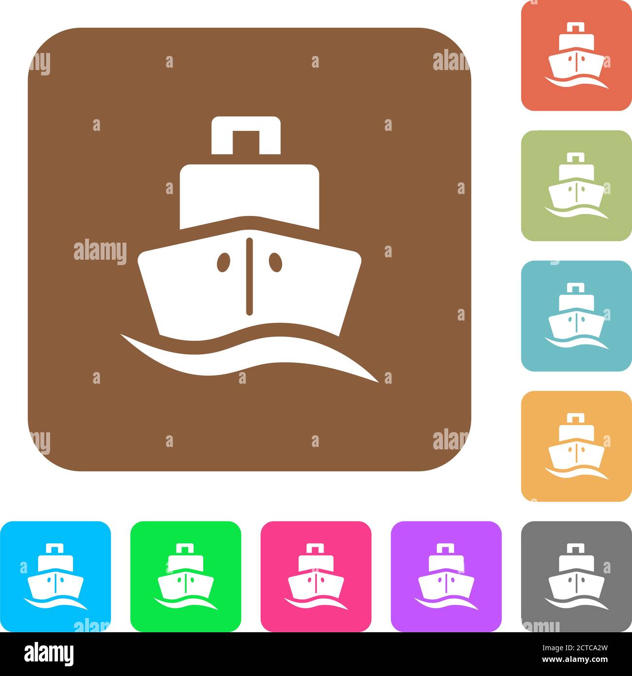 Cruise ship flat icons on rounded square vivid color backgrounds Stock ...
