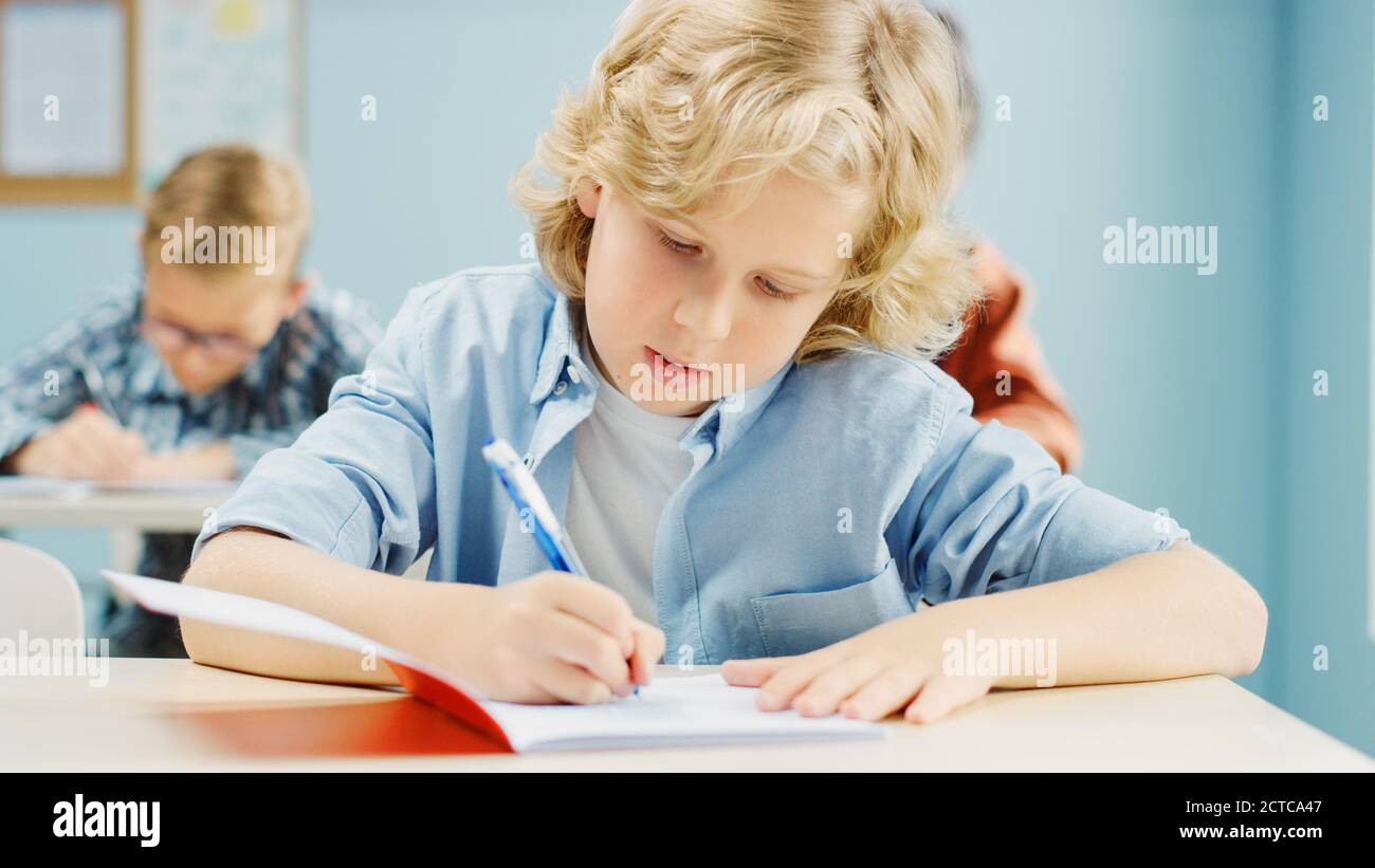 In Elementary School Class: Portrait of a Brilliant and Cute Caucasian ...