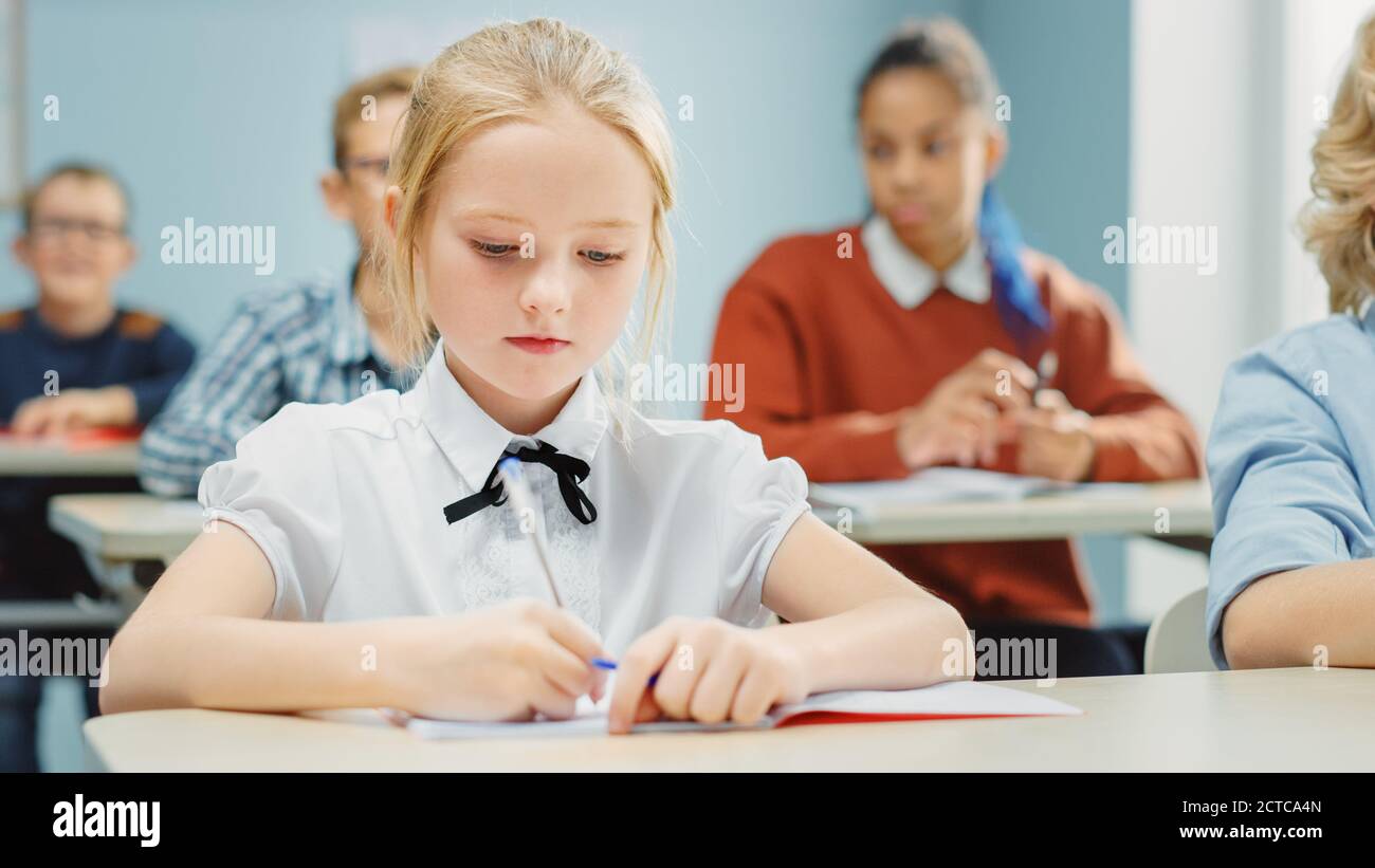 In Elementary School Class: Portrait of a Brilliant and Cute Caucasian ...